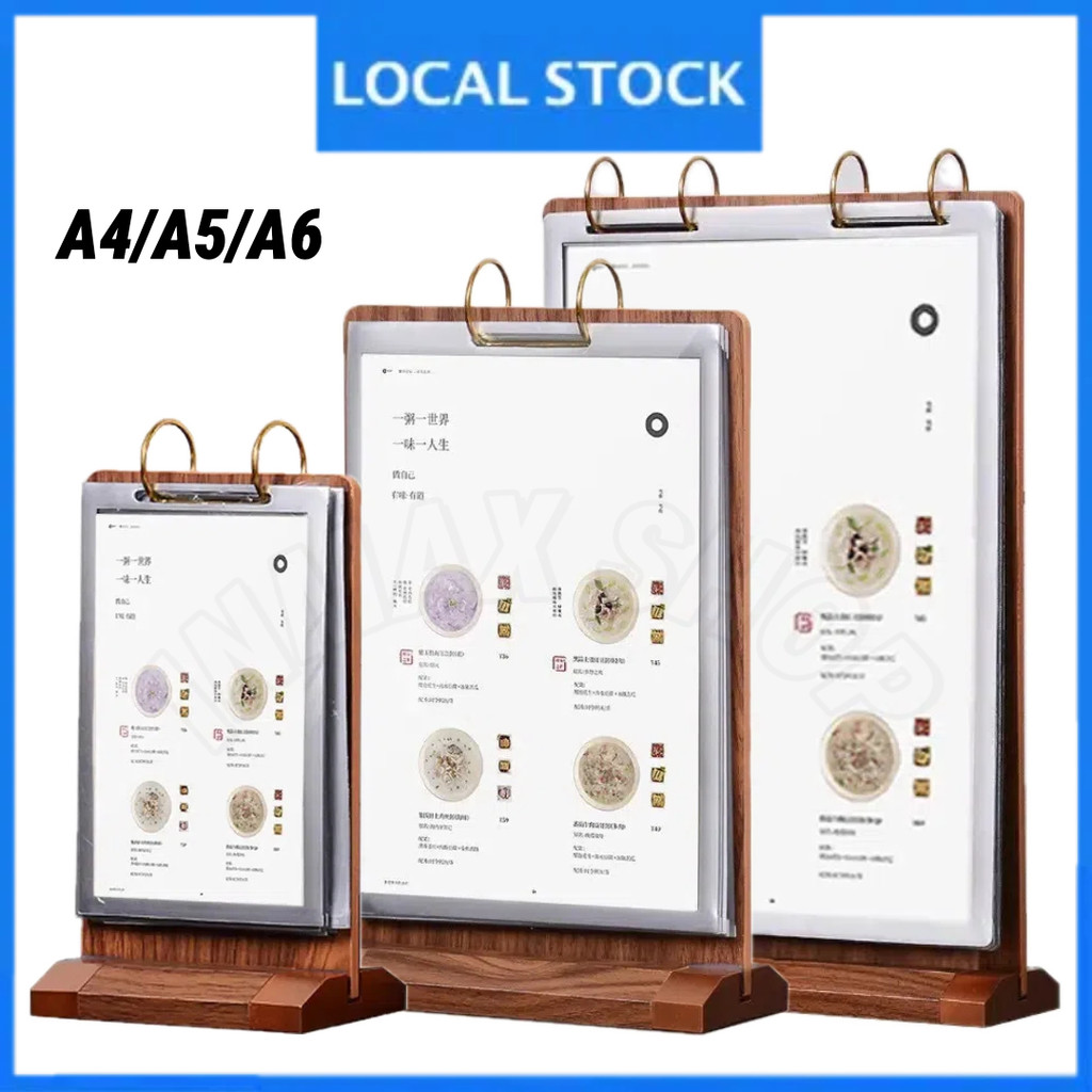 Walnut Flip Table Card PVC Menu Binder Display Stand A4/A5/A6 Wooden ...
