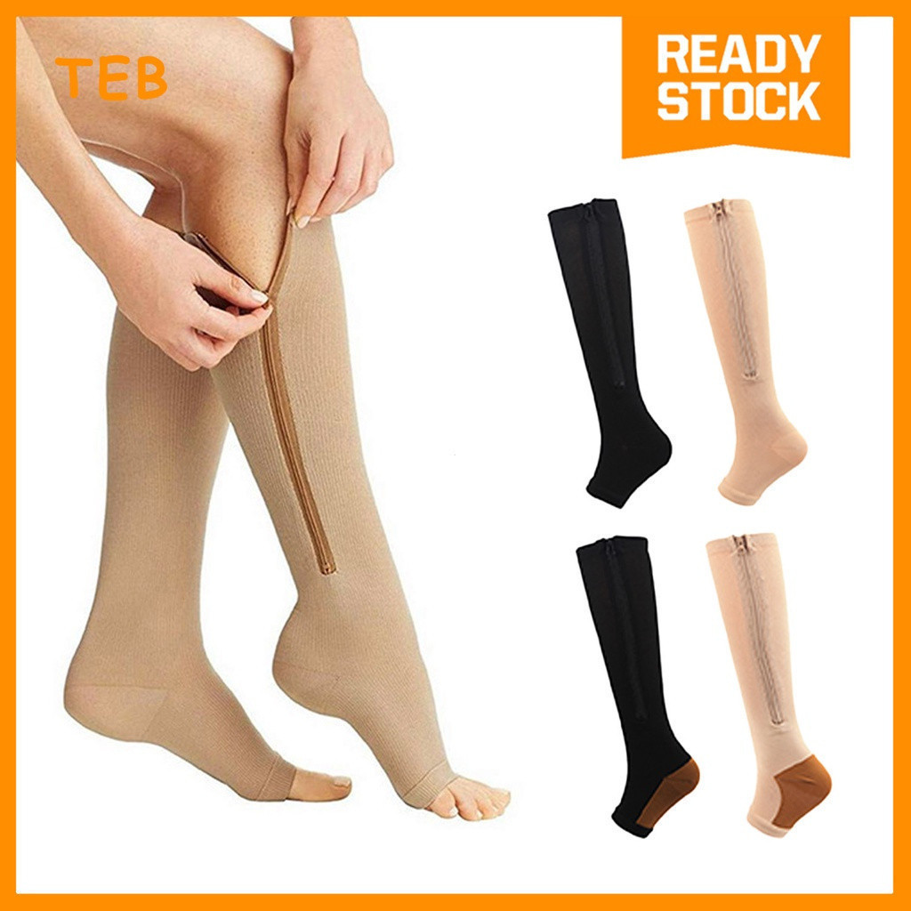 1 Pair of Compression Stockings with Zipper, Leg Support, Knee-High ...