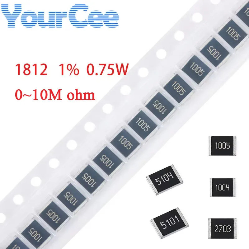 50pcs/lot 1812 SMD Resistor 1% 0.75W 0~10M 0 0.1 0.2 0.47 5.6 10 12 20 ...