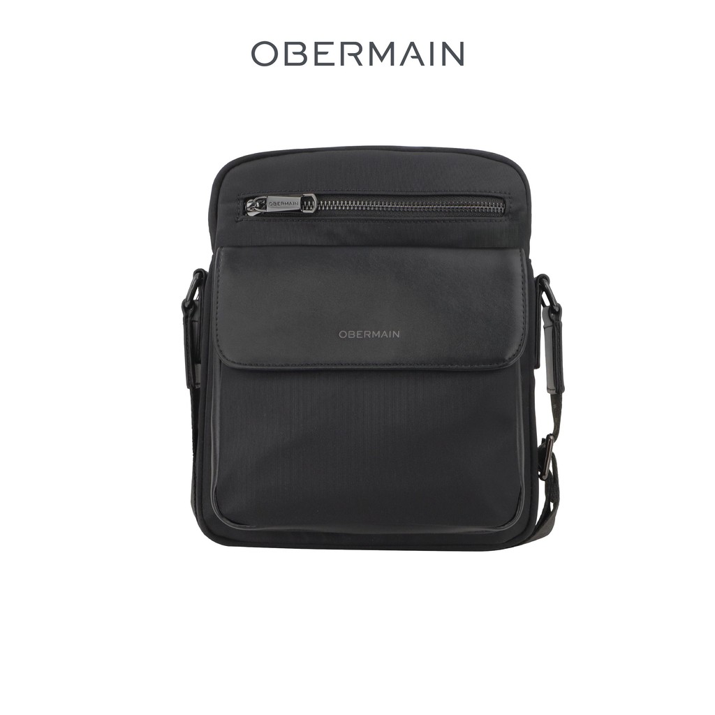 OBERMAIN Men's Sling Bag / Nylon Mix Synthetic Leather / Black ...