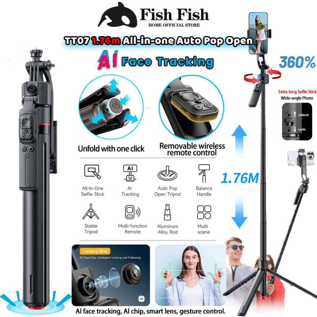 [SG Seller] AI Face Tracking Tripod TT07 All-in-one Auto Pop-up Camera ...