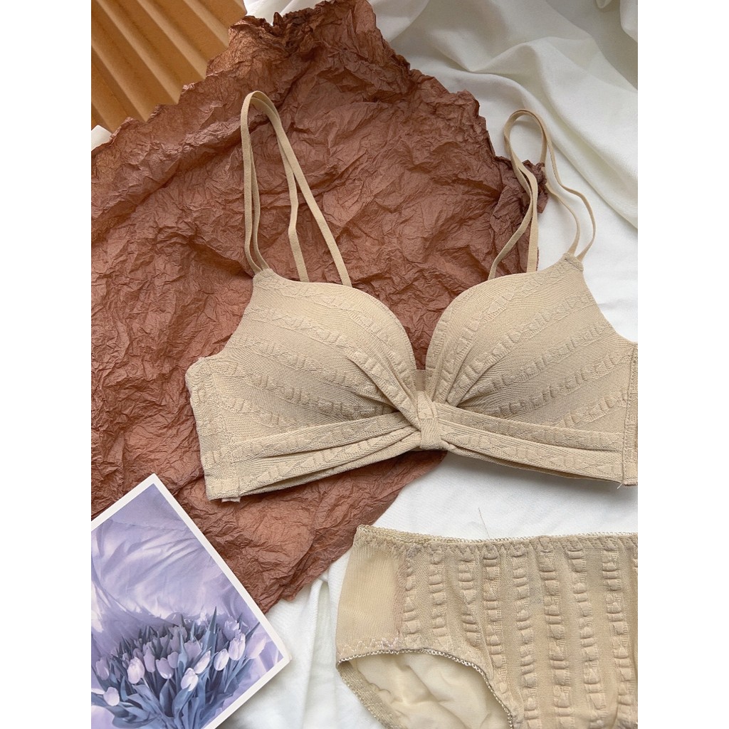lingerie lingerie set Milk Tea Forest Lace Underwire Free Bra Set ...