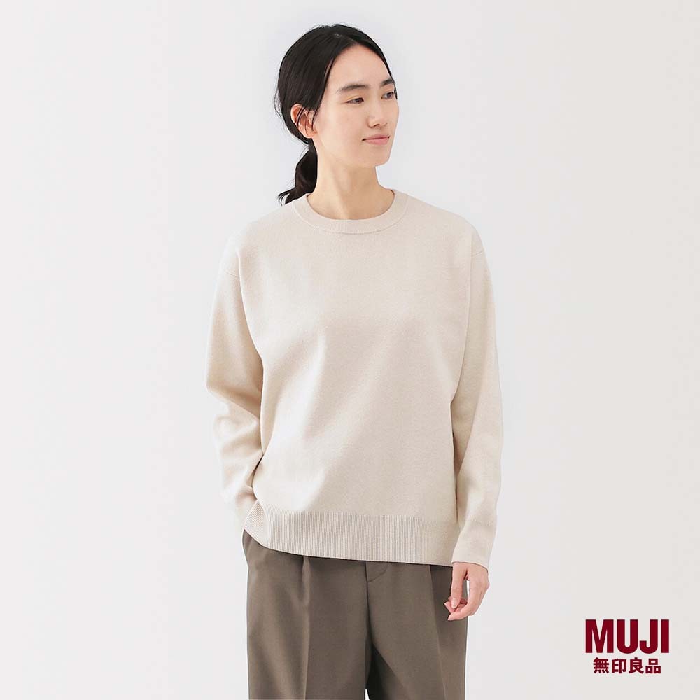 MUJI Ladies Washable Milano Ribbed Crew Neck Sweater | Shopee Singapore