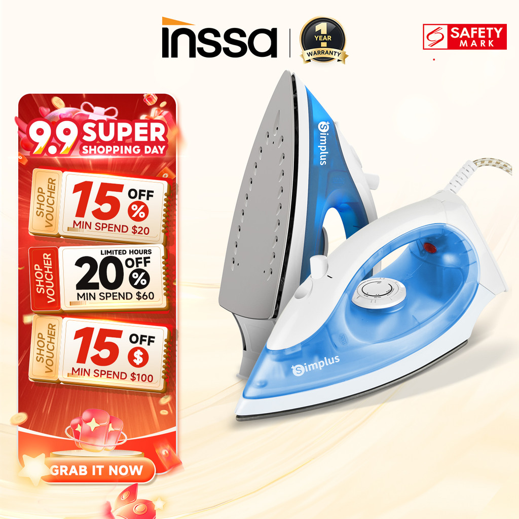 INSSA Iron Steam Garment Steamer Iron Non Stick Soleplate 1300W Power ...