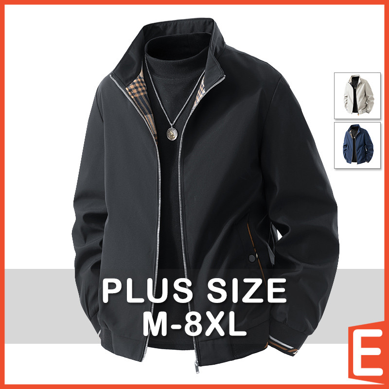 [M-8XL] Plus Size Jacket Men Casual Stand Collar Long Sleeve Zip ...