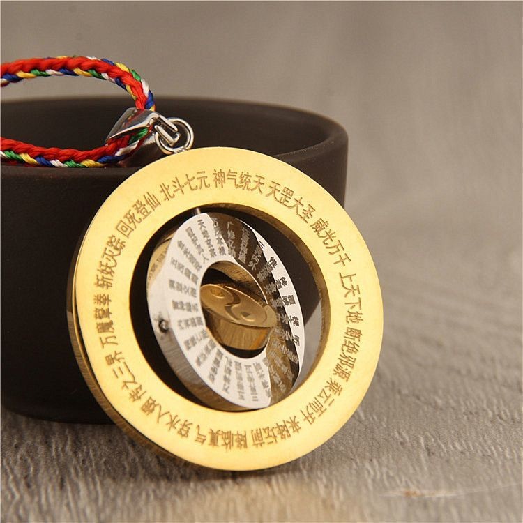 Taoist snail rotating three-circle golden light magic pendant gold wood ...