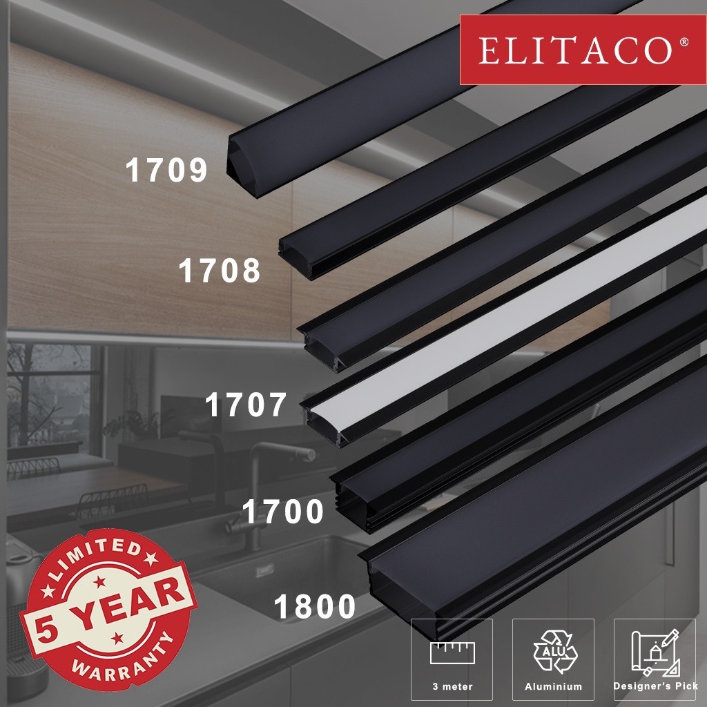 【ELITACO】300cm LED Casing Aluminium U V Black Channel Diffuser Cover ...