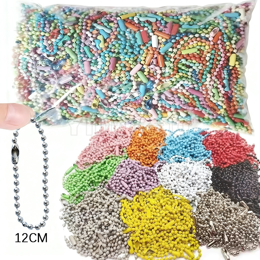 100pcs/Lot 12cm Iron Colorful Ball Bead Chain Fits KeyRing Key Chain ...