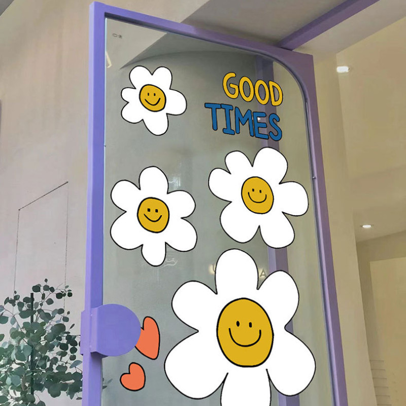 Ins Little Daisy Cute Smiley Face Sticker Unique Window Glass Door ...