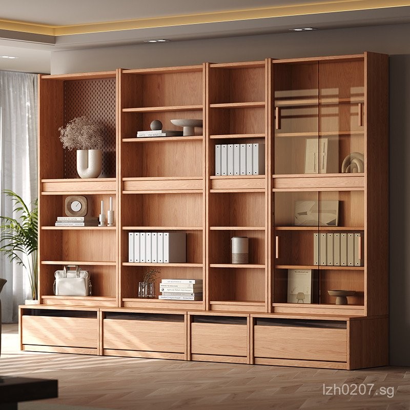 Integrated Oak Bookcase Storage Cabinet Glass Bookshelf All Solid Wood ...
