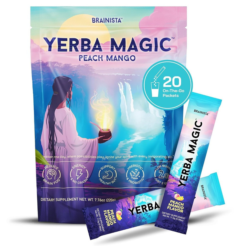 Brainista Yerba Magic Sticks Peach Mango - Yerba Mate Powder Single ...