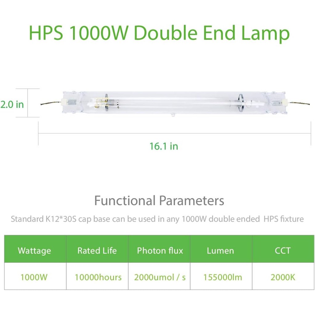 1000W Double Ended HPS Grow Light Bulb,High PAR Enhanced Red and Orange ...