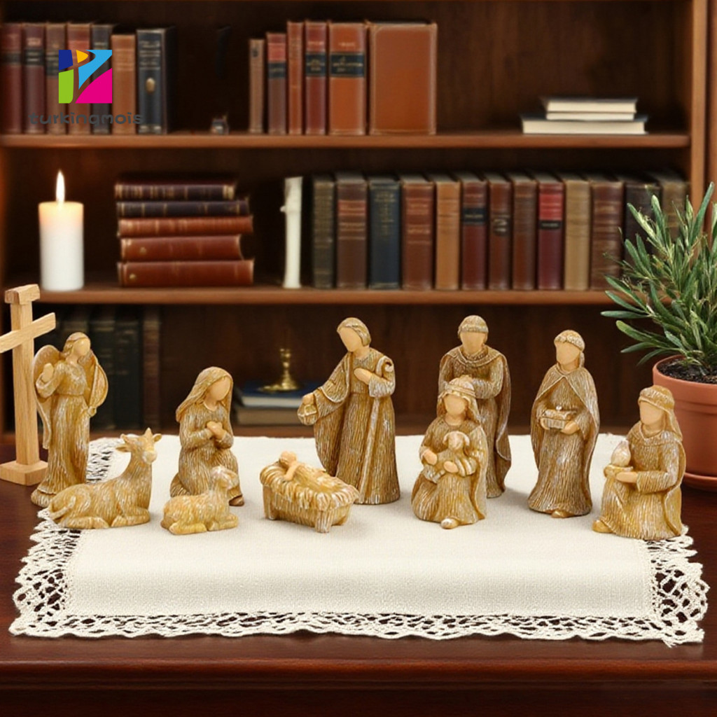 ZTUR_ Christmas Nativity Set Resin Nativity Scene Statues 10 Piece ...