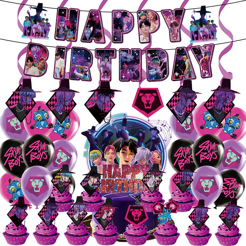 Huntrix Men's Group Theme Birthday Party Decoration K-Pop Demon Hunters ...