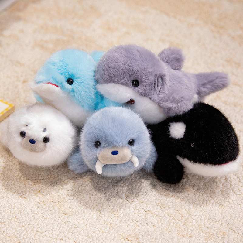 Mini Sea Animal Plush Toys Fluffy Seal Shark Walrus Whale Dolphin Doll ...