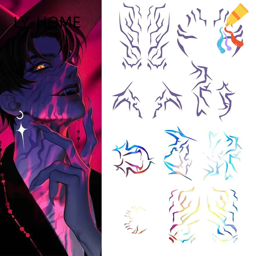 LIAOYING Temporary Tattoos, Colorful Purple Cosplay Prop Tattoo Sticker ...