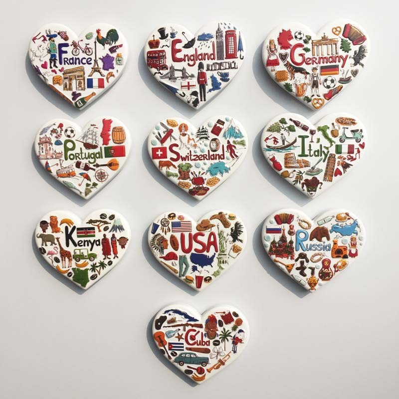 USA Germany UK France Russia Refrigerator Magnets Heart Shape ...