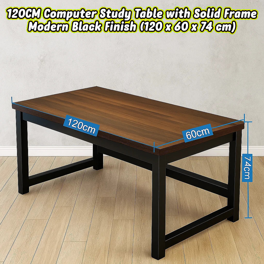 ️ 120CM Computer Study Table with Solid Frame – Modern Black Finish ...