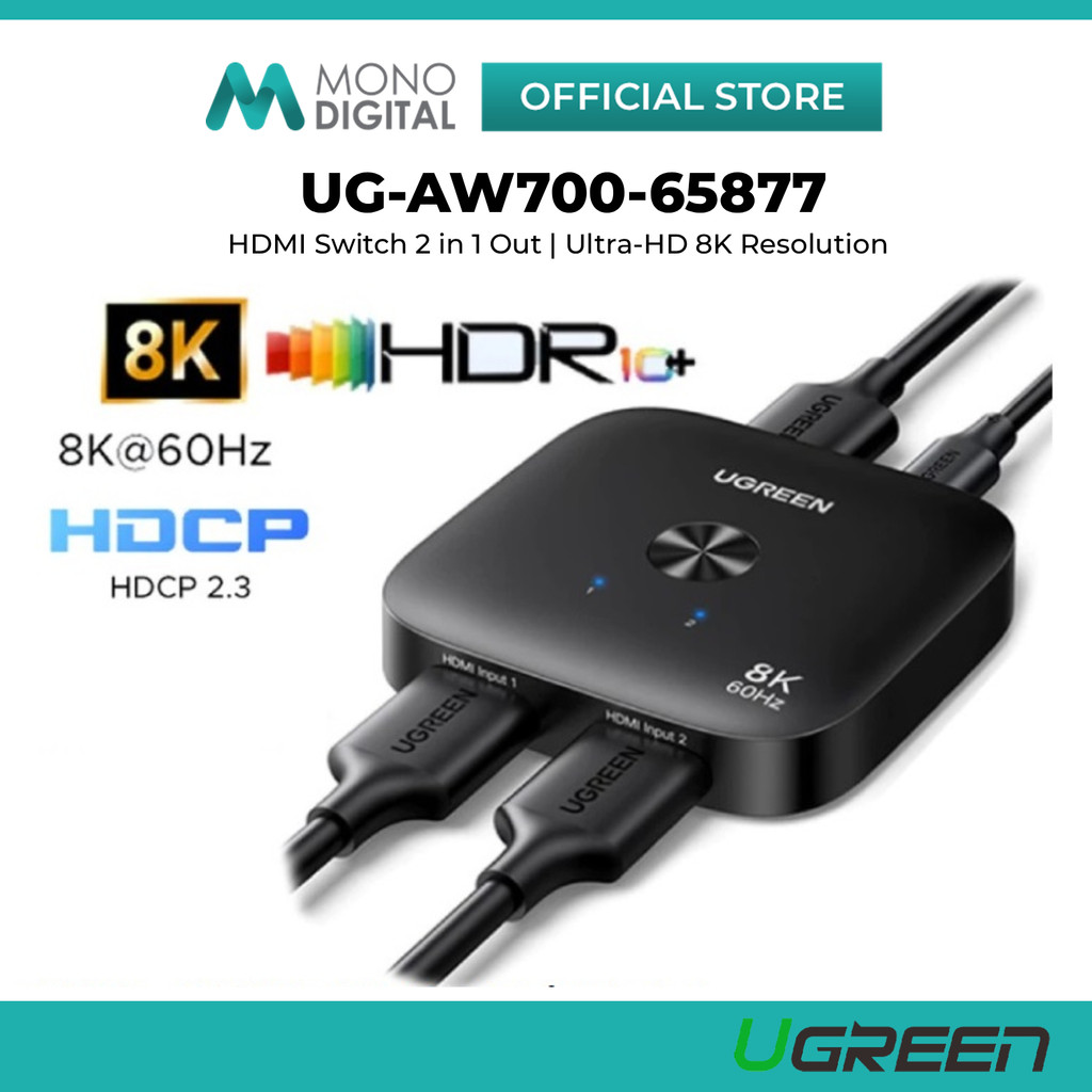 UGREEN UG-AW700-65877 HDMI SWITCH 2 IN 1 OUT 8K@60Hz WITH HDR10+, VRR ...