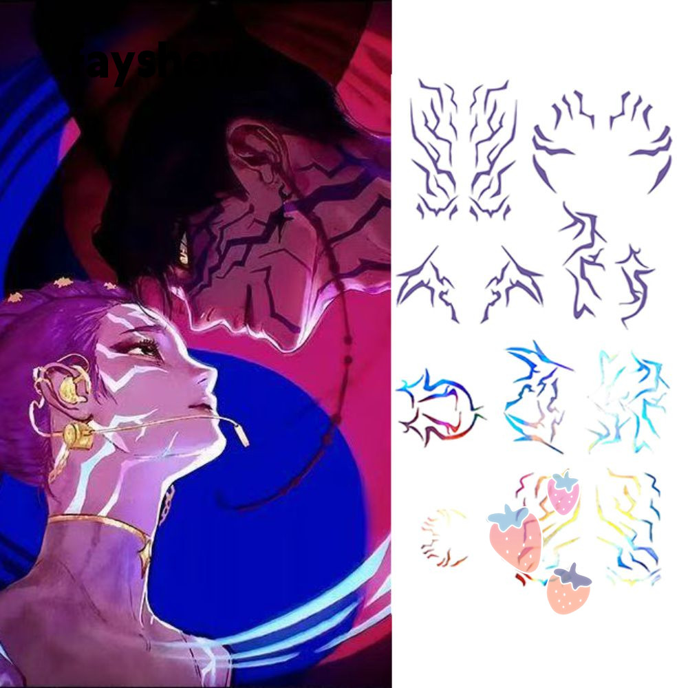 FAYSHOWSG Temporary Tattoos, Colorful Purple Cosplay Prop Tattoo ...