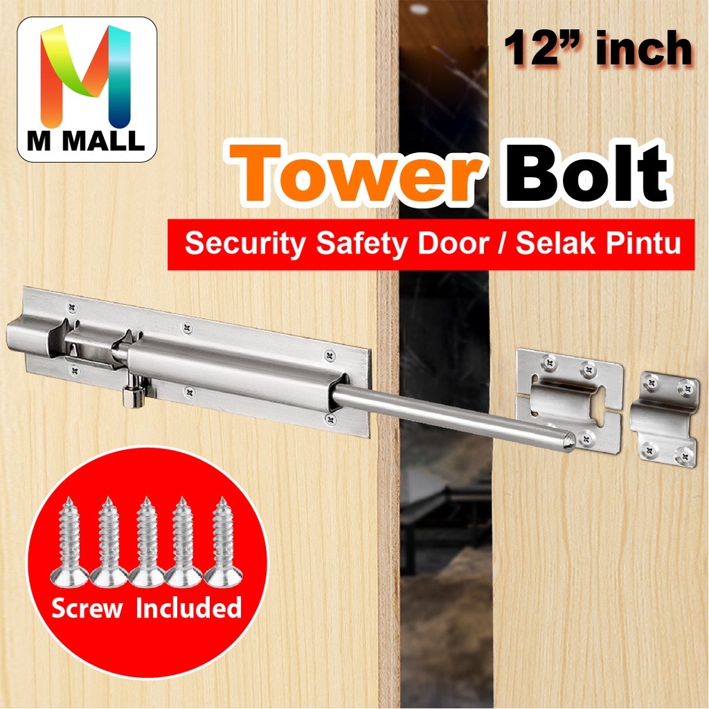 12 inch TOWER BOLT Stainless Steel Security Safety Plug Bolt Latch Lock ...