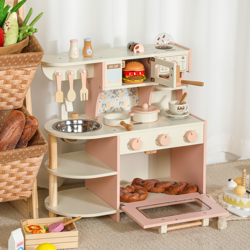 Children Wooden Play House Coffee Machine Kitchen Dessert Cut Chele Ice ...