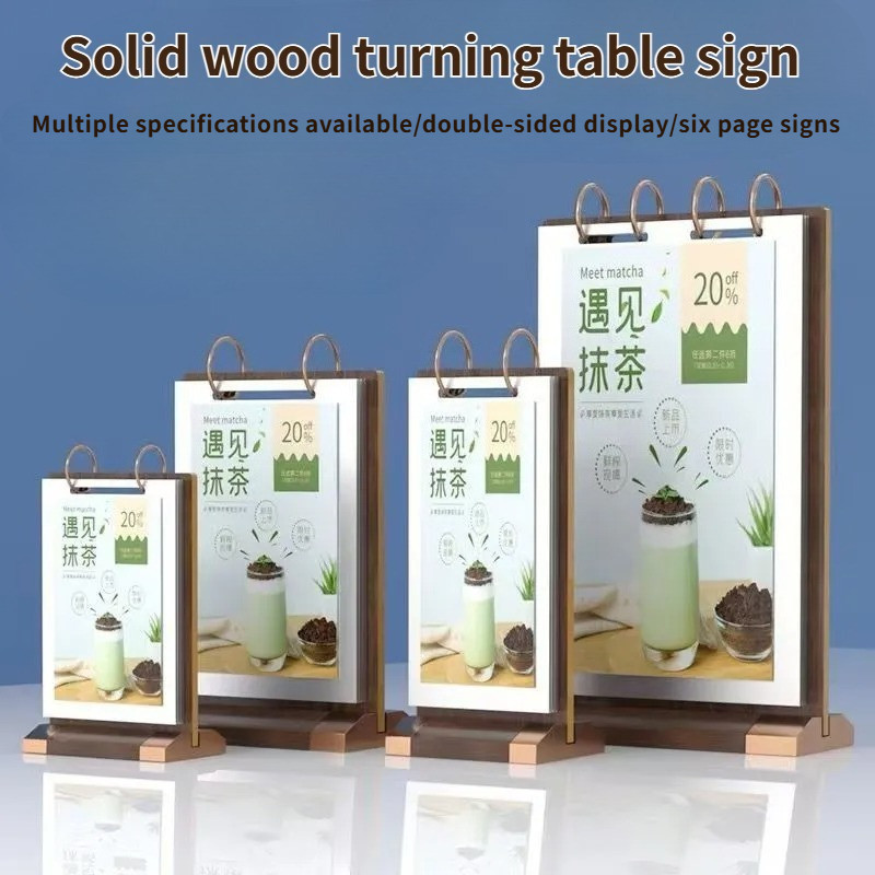 Walnut Flip Table Card pvc Menu Binder Display Stand A4/A5/A6 Wooden ...