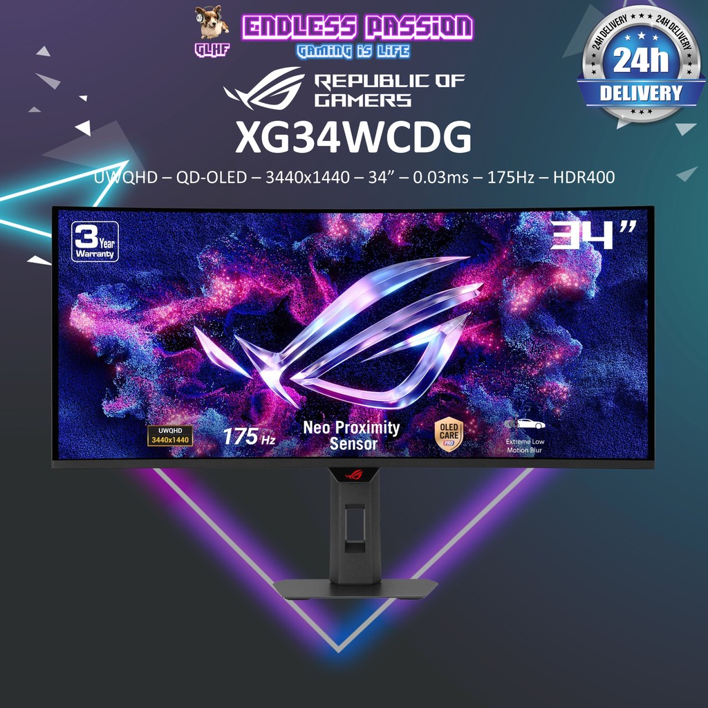 ASUS Gaming Monitor XG34WCDG - UWQHD - QD-OLED - 3440X1440 - 34" - 0.03MS - 175HZ - HDR400 ...