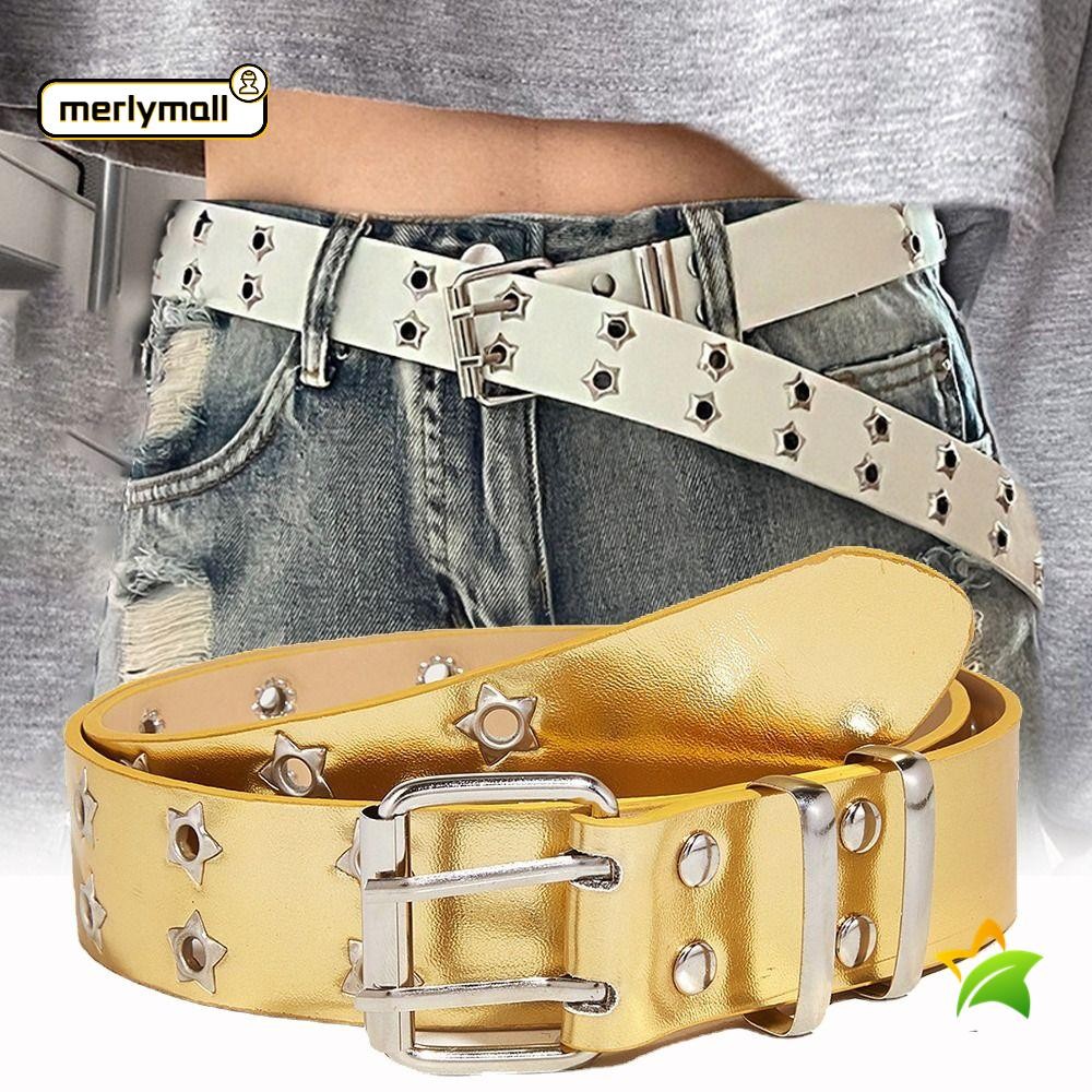 MERLYMALL Rivet Belts, Star Eyelet Punk Rock Style Gothic Leather Belt ...
