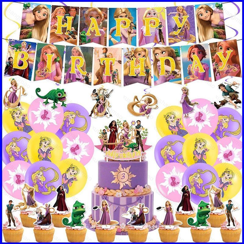 Tangled Rapunzel Theme kids birthday party decorations banner cake ...