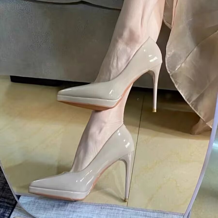 Spring Pointed Toe Patent Leather High Heels - Easy-On Design for Work ...