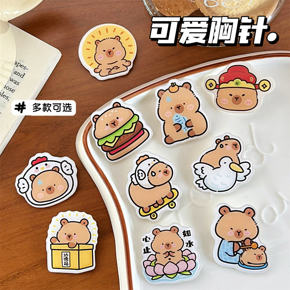 Cute Cartoon Capybara Acrylic Brooch | Adorable Pins for Girls’ Bags ...