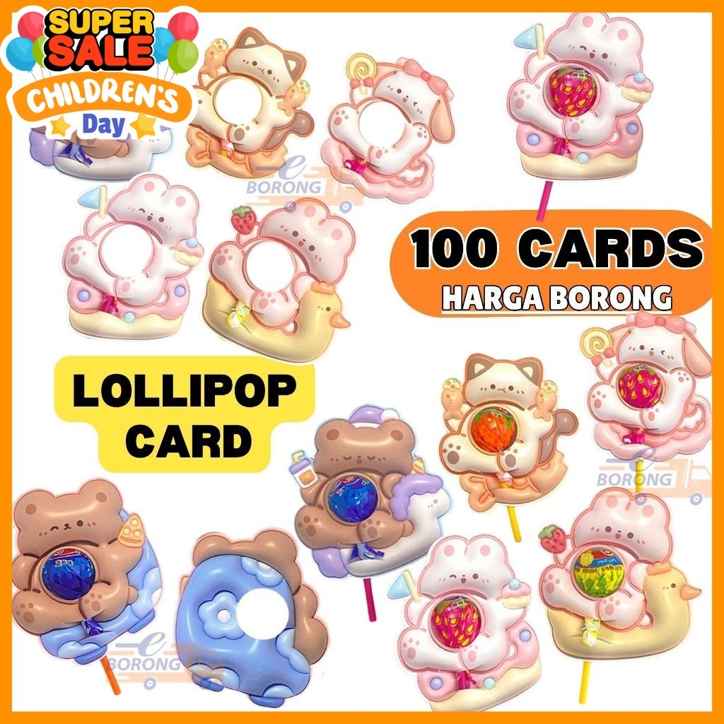 BORONG【100 Cards】Lollipop Card Candy Holder Birthday Party Kids Cute ...