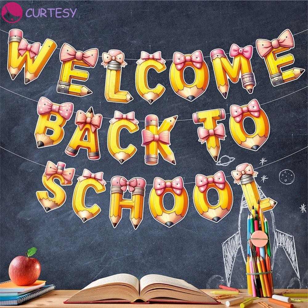 CURTESY School Season Banner, Paper Pencil Welcome Back To School ...