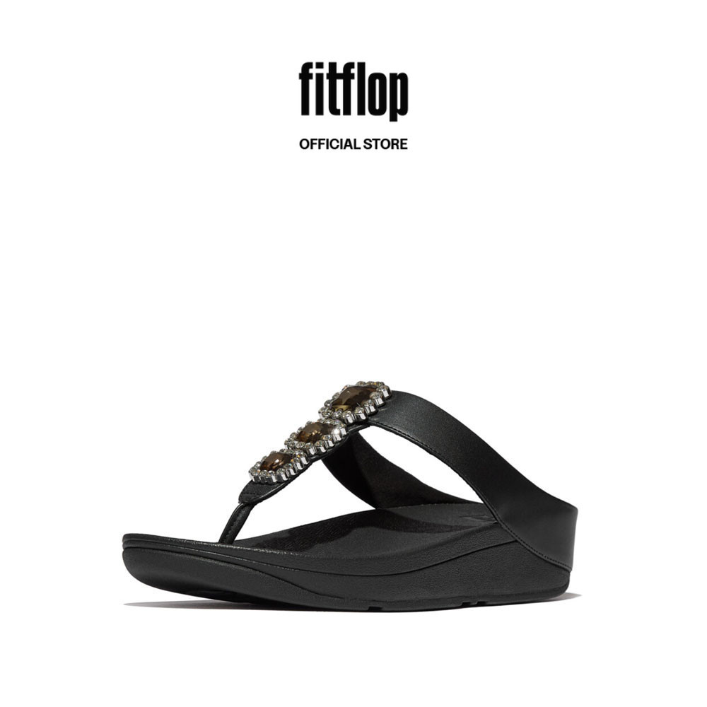 FitFlop FINO Women's Crystal-Jewel Toe-Post Sandals - Black (E1K-001 ...