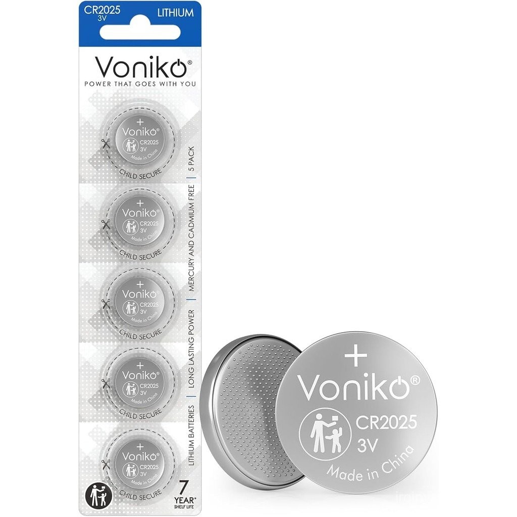 Voniko 3 Volt CR2025 Battery 5 Pack – CR 2025 Button Cell Battery ...