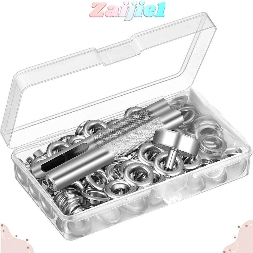 ZAIJIEEE 100 Sets Grommet Kit, Silver Thickened Grommets Eyelets ...