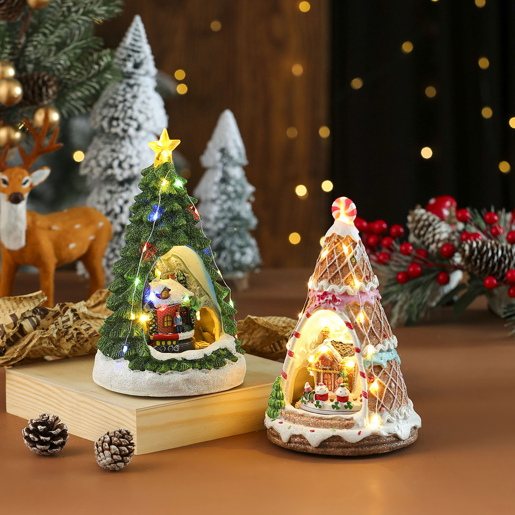 Christmas Resin Rotating Train LED Music Box Night Light Table Ornament ...