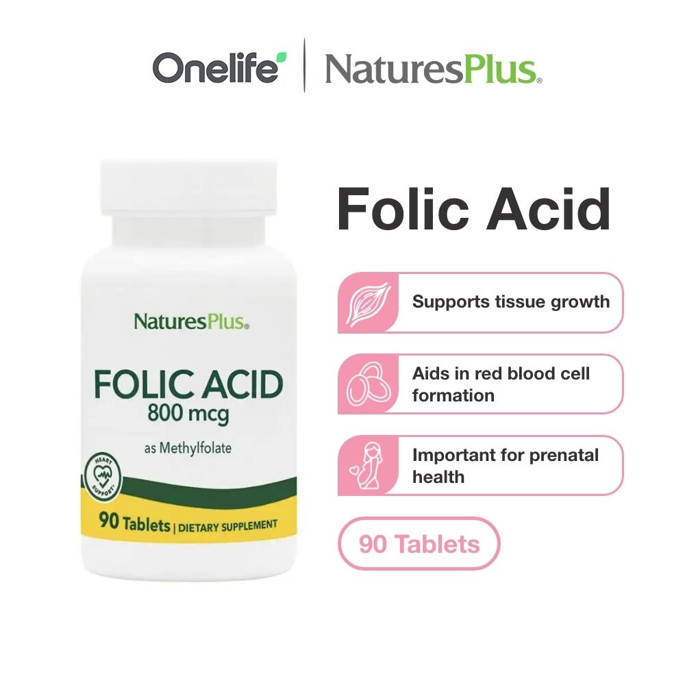 Natures Plus Folic Acid 800mg 90 Tablets - For Growth of Healthy Tissue ...