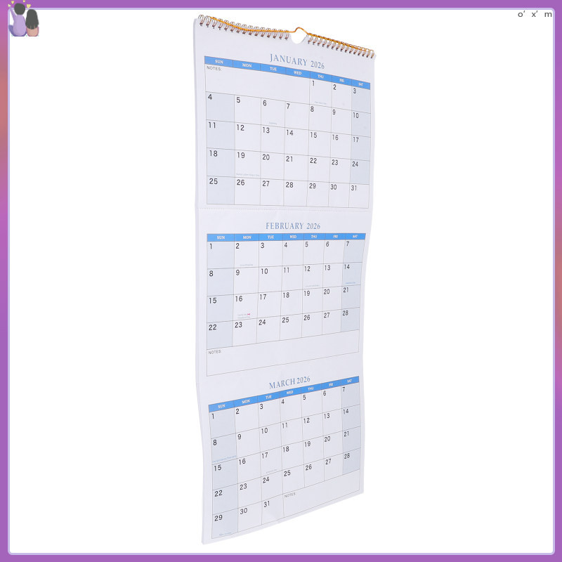Three Fold Calendar Year Wall Yearly Paper Vertical 2026 Calander ...