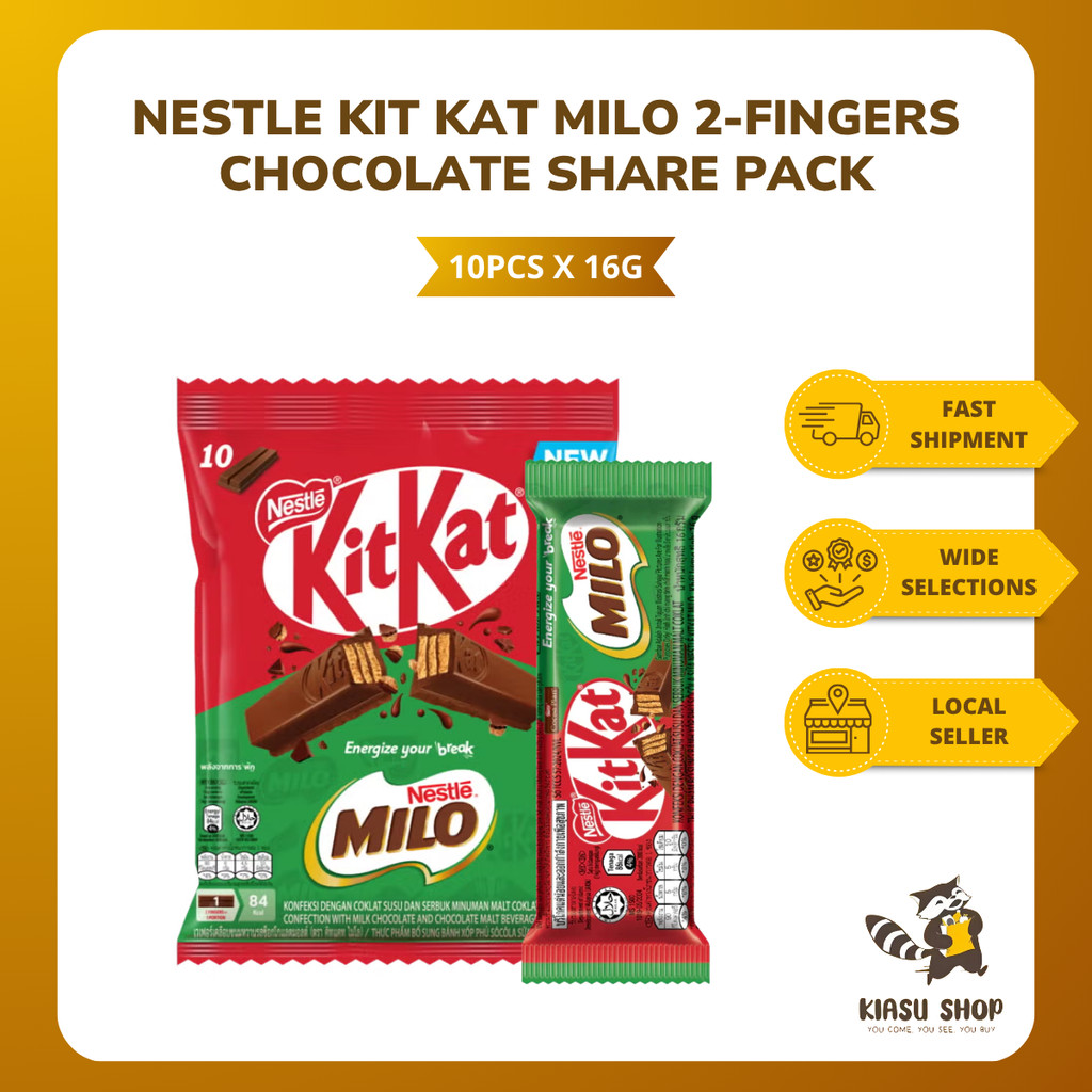 NESTLE Kit Kat Milo 2-Fingers Chocolate Share Pack 10pcs x 16g Crispy ...