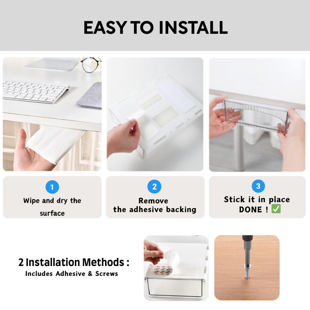 Multi-Purpose Under Desk Drawer Organizer Hidden Drawer Under Table ...
