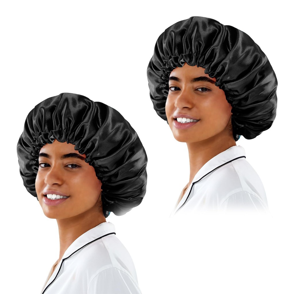 Extra Large Double Layer Satin Nightcap Ladies Home Wide-Brimmed ...