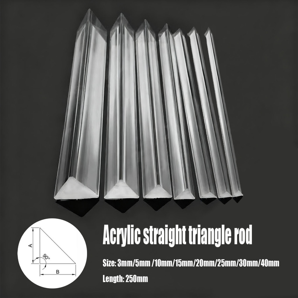 250mm Clear Acrylic Triangle Rods - Isosceles Right Angle Light Guide ...