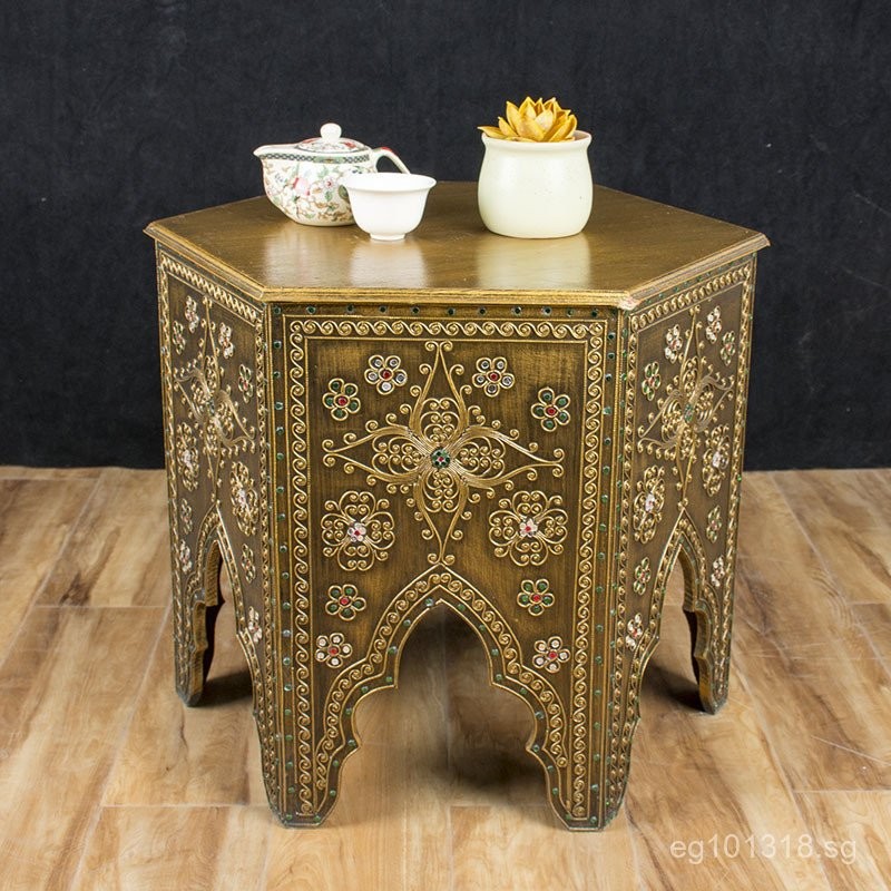 Thai Style Small Coffee Table Round Table Vintage Tea Table Sofa Side ...