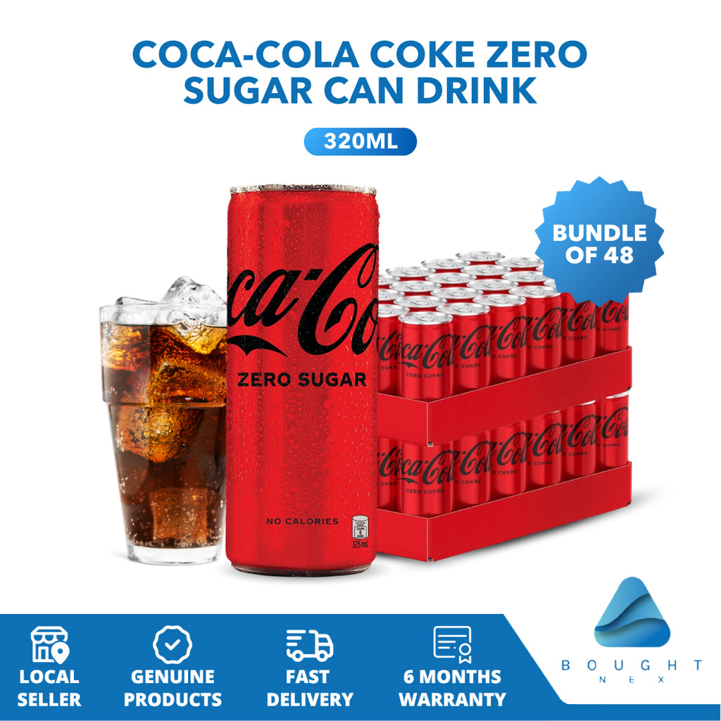 [Bundle of 48] Coca-Cola Coke Zero Sugar Can Drink 320ml – No Calories ...