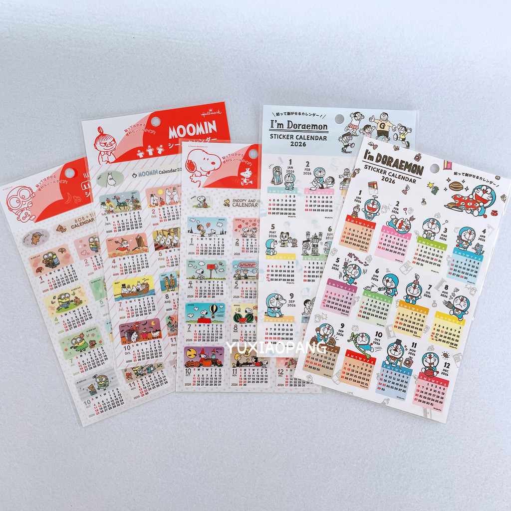 Doraemon Snoopy Moomin Minions Limited Japan 2026 Calendar Sticker ...