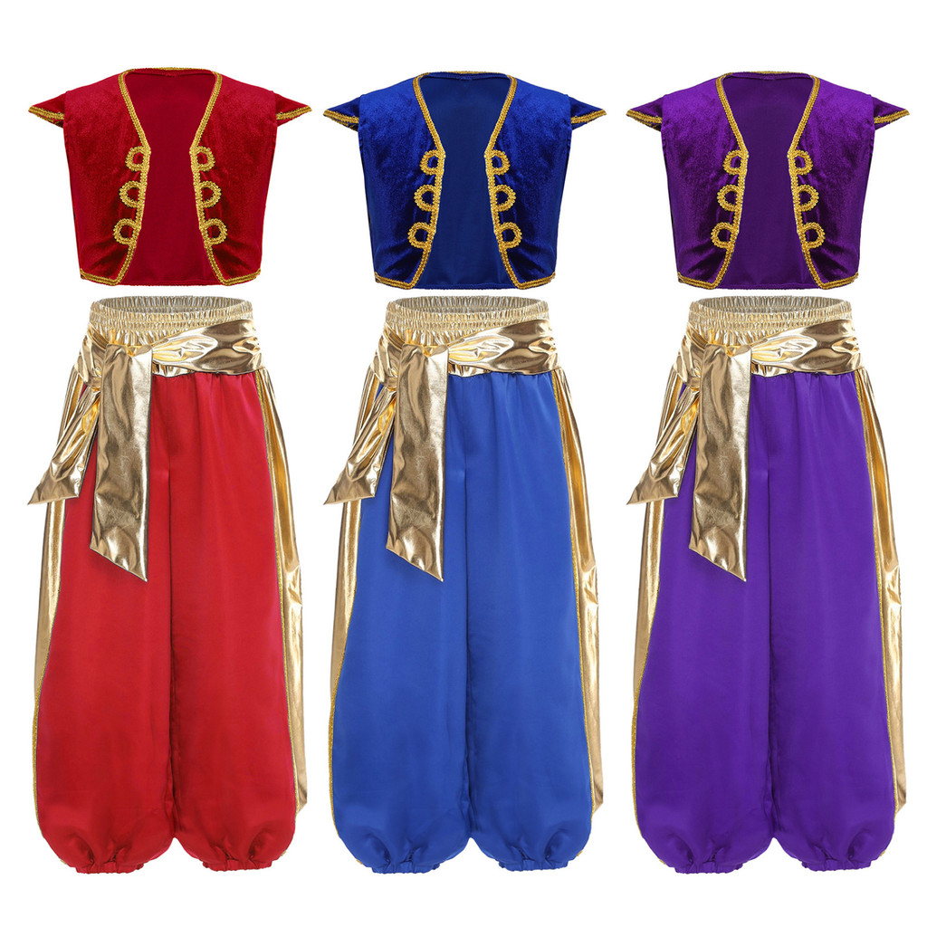 Kids Boys Halloween Aladdin Cosplay Costume Cap Sleeve Vest Waistcoat ...