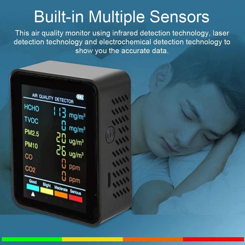 6 in 1 Digital Air Quality Monitor HCHO CO2 TVOC Temperature and ...