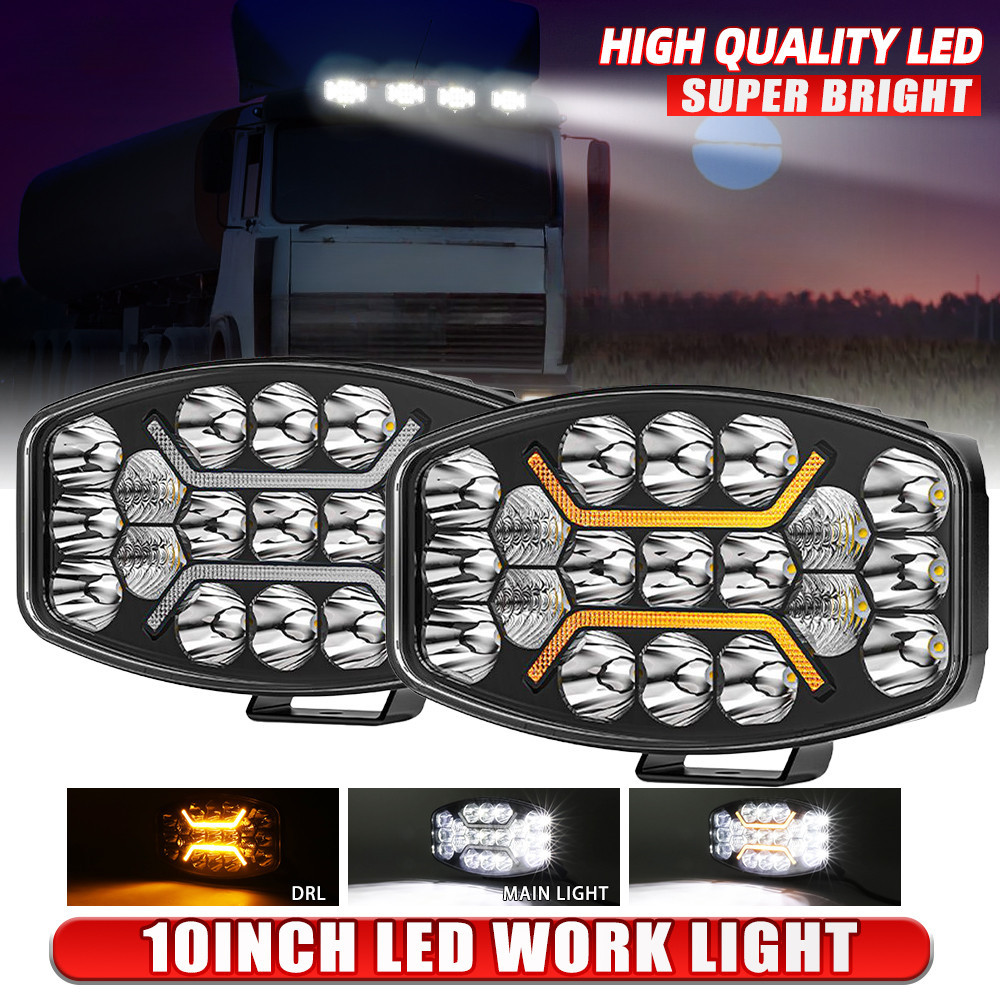 10 Inch Truck Lorry Jumbo Spotlight White Full LED Yellow DRL Auxiliary ...